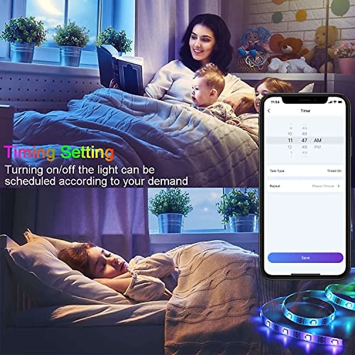 QZYL LED Lights for Bedroom 100 FT(4 Rolls), LED Strip Lights with App Control, Sync to Music 5050 RGB LED Lights with 44 Keys IR Remote, LED Lights for Room Party Home Decorations