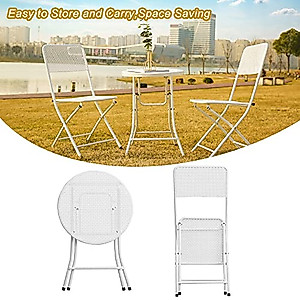 3-Piece Patio Bistro Dining Furniture Set, 2 Folding Chairs 1 Folding Table, Steel Frame, for Garden Porch Balcony (Color : White)