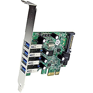 StarTech.com 4-Port PCI Express SuperSpeed USB 3.0 Controller Card with UASP - 5Gbps - USB 3.0 Expansion Card with SATA Power , TAA (PEXUSB3S4V)