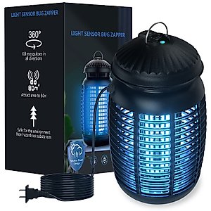Bug Zapper with Light Sensor, Mosquito Zapper Outdoor 4200V Electric Insect Killer, Waterproof Mosquito Killer, Fly Zapper, Fly Trap for Home Backyard Garden Patio, Mosquito Repellent Outdoor