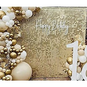 Easy Setup 24 Panel Square Sequin Shimmer Wall Panels for Party Decorations – Best Party Decor for Wedding, Anniversary, Birthday, Engagement and Bachelorette Parties (Light Gold, 24)