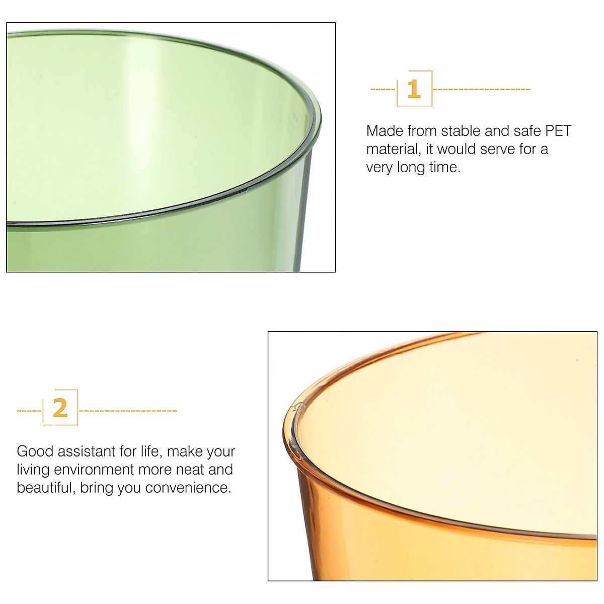 MAGICLULU 2pcs Plastic Waste Basket Clear Round Trash Can Small Wastebasket Garbage Container Bin Trash Bin for Home Bathroom Bedroom Kitchen College Dorm Office Craft Room Orange and Green