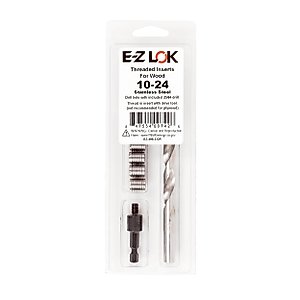 E-Z LOK 400-3-CR Threaded Inserts for Wood, Installation Kit, Stainless Steel, Includes 10-24 Knife Thread Inserts (6), Drill, Installation Tool