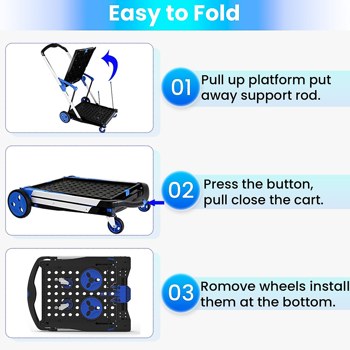 Hand Truck Dolly Foldable, 330LBS Capacity Portable Folding Hand Truck with Retractable&Adjustable Handle, Convertible Hand Cart with 4 Wheels for Heavy Duty, Collapsible Dolly Cart for Moving