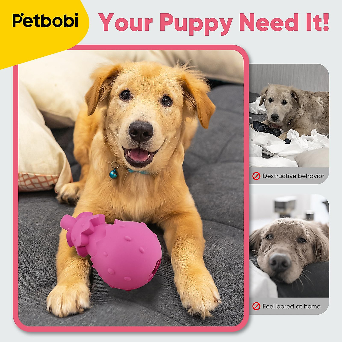 Petbobi Dog Chews for Aggressive Chewers - Natural Rubber Chew Toys for Dogs, Tough Durable Indestructible Dog Toys for Small Medium Dogs, Interactive Dog Toy Puppy Teething Toys, Purple Eggplant