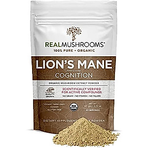 Organic Lions Mane Mushroom Powder Supplement - Improve Cognitive and Immune Support - Gluten Free Powder Extract