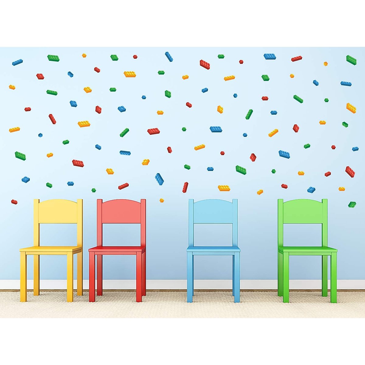 Sunny Decals Mini- Building Block Bricks Fabric Wall Decals, Set of 98 Blocks in 4 Colors - Removable, Reusable, Respositionable