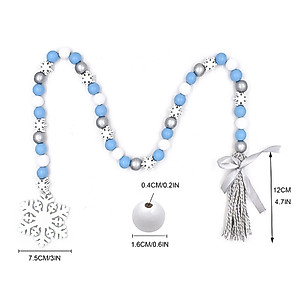 IAMAGOODLADY Christmas Decorations,Christmas Snowflake Wood Bead Garland with Tassels,Rustic Farmhouse Tiered Tray Holiday Decorations,Blue and White Wooden Bead with Jute Rope Plaid Tassel