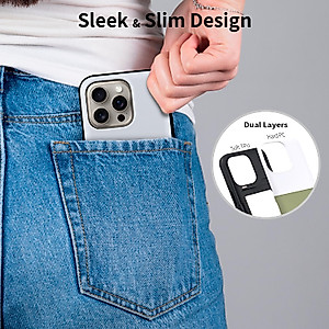 Qoosan for iPhone 15 Pro Max Case with Card Holder Wallet Kickstand Mirror Protective Slim Phone Case for iPhone 15 Pro Max 6.7 inch, White