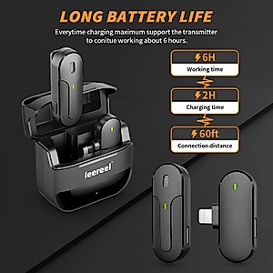 Leereel Wireless Lavalier Microphone for iPhone iPad, Plug-Play Mini Lapel Mic with 700mAh Charging Case, Video Recording Clip on Mic for Tiktok YouTube Live Stream - Noise Reduction, Auto Sync