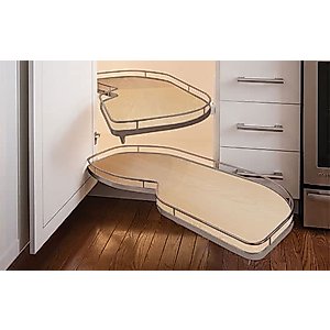 Lemans II Set 2-Shelf Lazy Susan with Soft-Close for Blind Base Corner Cabinets, Champagne and Maple (723 sq. Model 45, Tray Size: 15", Swings Right)
