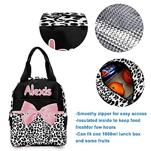 Anneunique Customized Leopard Print Pink Black Bow Backpacks Set with Name Multifunctional Series Pack 1Casual Pack +1Lunch Handbag +1Pencil Case