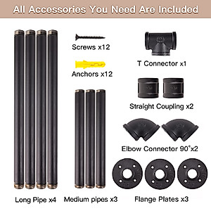 Varsoul Clothes Hanger Pole Wall Mount, 72" Heavy Duty Detachable Black Iron Garment Bar Hanging Rod Holder, Clothes Rail Shelf Wardrobe Organizer for Laundry Room & Closet Storage, 3 Base