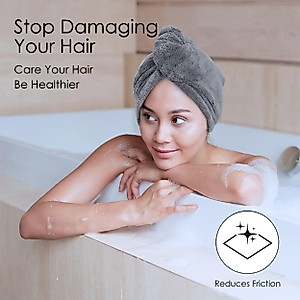 TENSTARS 5 Pack Thicken Microfiber Hair Towel Wrap for Women - Elastic Loop Design - 320GSM Coral Velvet - Quick Dry Hair Turban - 11x28 Inch (Grey+Pink+Brown+FrozenBlue+FrozenBerry)