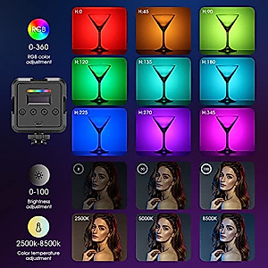 Neewer RGB Led Video Light, RGB61 360° Full Color Camera Light with 3 Cold Shoe and Diffuser, CRI 97+, 20 Scene Modes, 2500K~8500K, 2000mAh Rechargeable Battery for Gaming/YouTube/Vlog/Photography