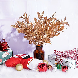 Miayon 2 Pack Christmas Artificial Gold Glitter Leaves Plastic Simulation Grass for Home Garden Christmas Thanksgiving Party Decoration Indoor Outdoor Wedding Décor