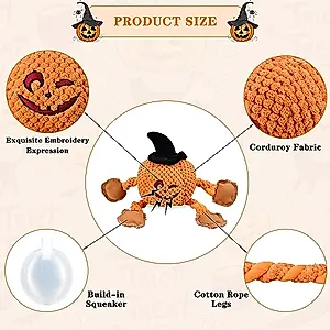 Vehomy Halloween Dog Squeaky Toy Dog Halloween Pumpkin Teething Toy Pet Dog Chew Toy Puppy Tug of War Toys Pet Interactive Dog Toy for Small Medium Dogs