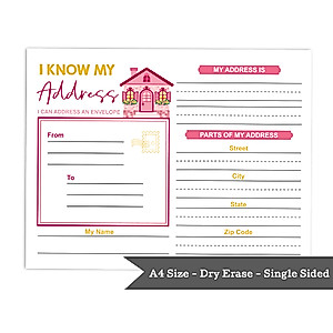 Inkdotpot Dry Erase Practice Worksheet I Know My Address, I Know My Phone Number - Preschool, Kindergarten Laminated Worksheet, Homeschool Activities for Kids with 2 Dry Erase Markers