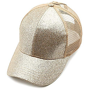 C.C Hatsandscarf Ponytail caps Messy Buns Trucker Plain Baseball Cap (BT-6) (Glitter-Gold)