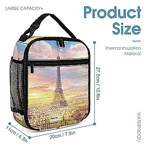 Paris Eiffel Tower Art 3 Pcs Backpack Set Portable Lunch Bag Pencil Pouch for Office