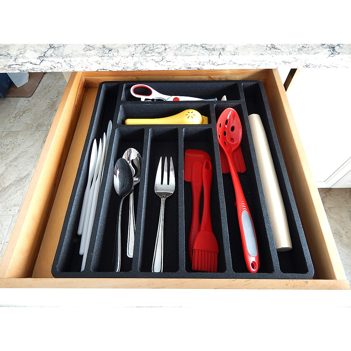 Polar Whale 3 Large Flatware Silverware Drawer Organizers for Cutlery Forks Knives Spoons Serving Utensils Non-Slip Premium Waterproof Tray Insert 16 x 18 Inches 8 Slot Extra Deep Set of 3