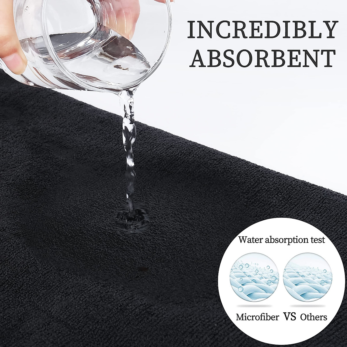 ProHomTex Microfiber Hair Drying Salon Towels, Set of 2 (20‘' x 40'') Professional Super Absorbent Quick Dry (Black)