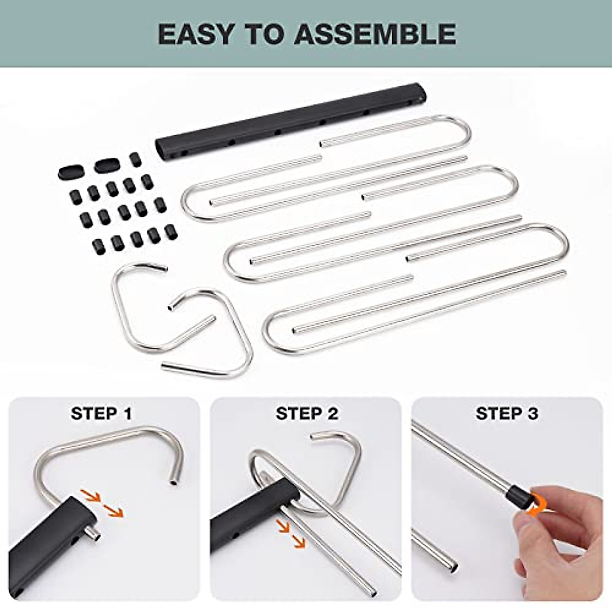 Pants Hangers Space Saving Collapsible Multiple Pants Hangers for Closet Stainless Steel 6 in 1 Trousers Hangers 360°Swivel Clothes Hangers Storage Organizer for Pants Jeans Scarf (1 Pack-6 Layers)