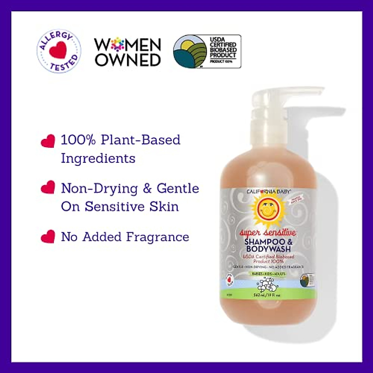 California Baby Super Sensitive Body Wash and Shampoo | For Newborns and Adults with Sensitive Skin | 100% Plant-Based (USDA Certified) | Allergy Friendly | Unscented Baby wash and Shampoo | 562 mL / 19 fl. oz.