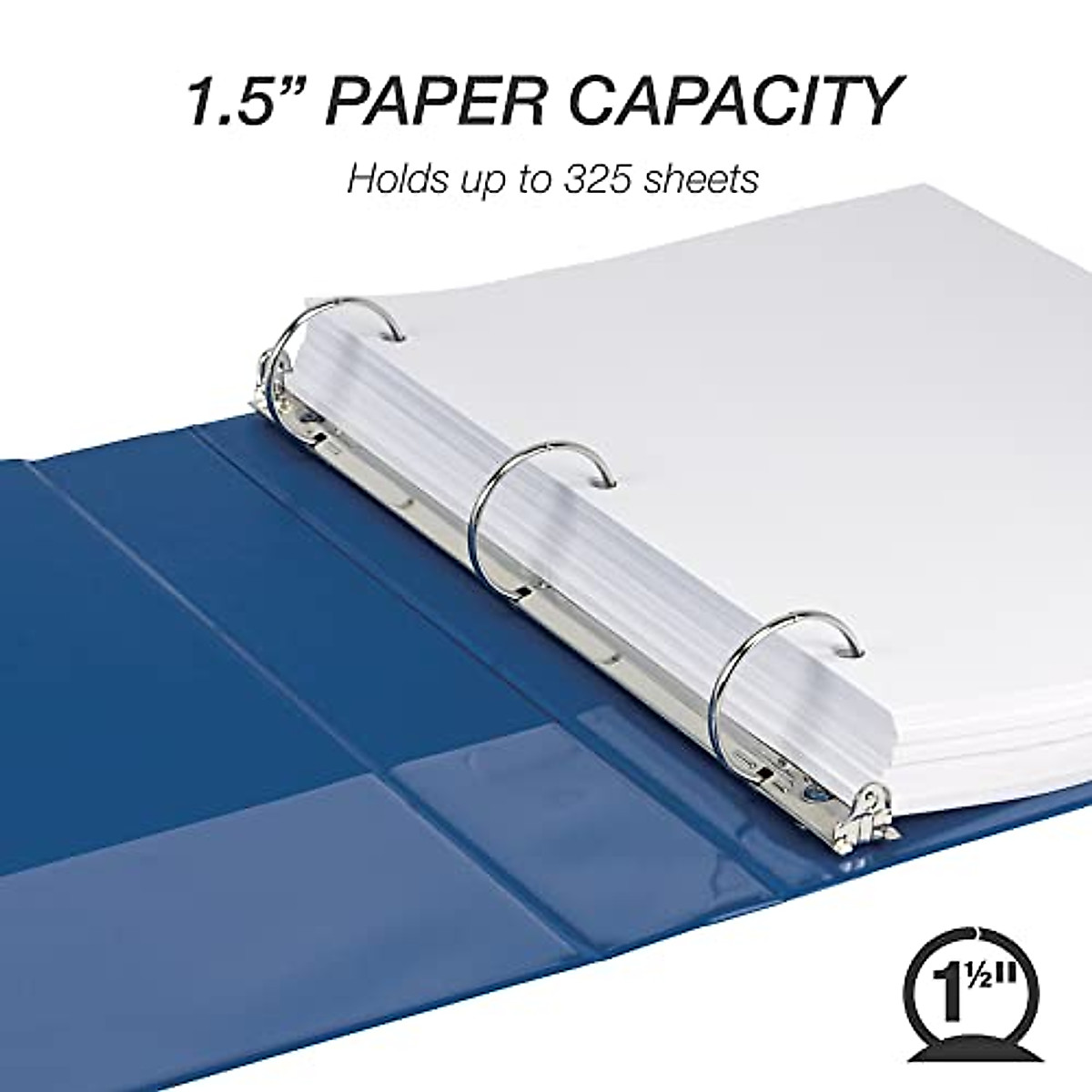 Samsill Economy 1.5 Inch 3 Ring Binder, Made in the USA, Round Ring Binder, Customizable Clear View Cover, Blue, 4 Pack (MP48552)