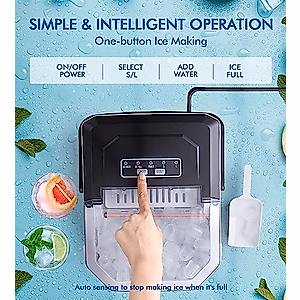 Ice Maker Countertop - Portable Ice Machine Makes 26 lbs of Ice in 24 Hours, 9 Ice Cubes in 6 Minutes, Self-Cleaning - Compact Nugget Ice Maker with Scoop and Basket for Home, Kitchen, and RV (Silver)