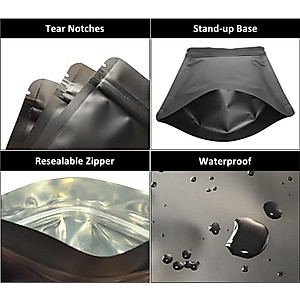 100 Pack Matte Black Mylar Stand Up Bags - 5.5x7.8 Inches Smell Proof Resealable Bags, Sealable Foil Packaging Bags