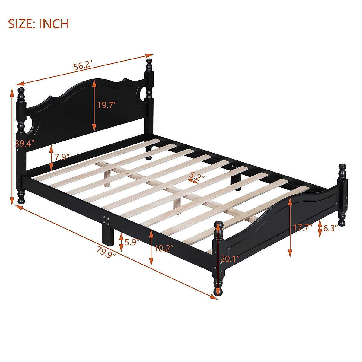 Harper & Bright Designs Full Size Platform Bed with Headboard, Retro Style Full Size Bed Frame, Full Wood Bed Frame with Slat Support for Bedroom, No Box Spring Needed (Black)