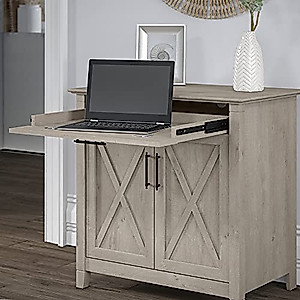 Bush Furniture Key West Entryway Storage Set with Hall Tree, Shoe Bench and Armoire Cabinet, Washed Gray