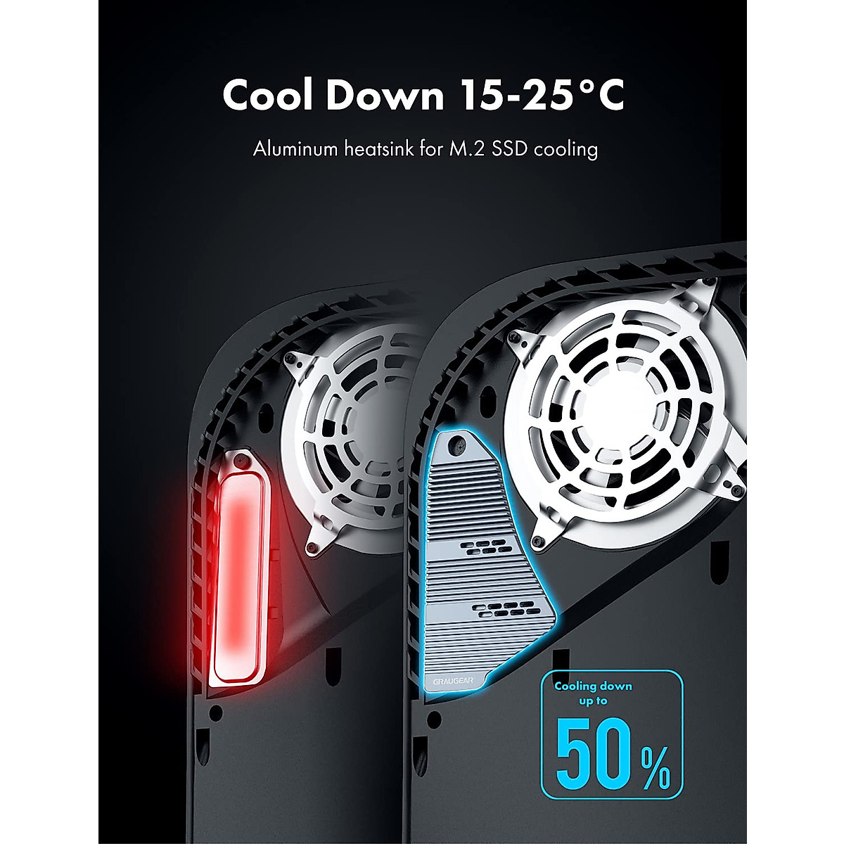 GRAUGEAR PS5 SSD Heatsink Cover, M.2 NVMe PS5 Heatsink, Shuttle Shaped Design, Heat Dissipation with Heat Pipe Cooler and Aluminum Fin for NVMe M2 PCIe 4.0 [G-PS5HS04]