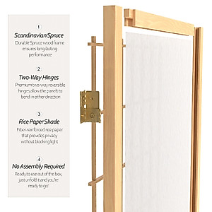 Red Lantern WP60-NAT-4P Folding Screen, 4 Panel, Natural