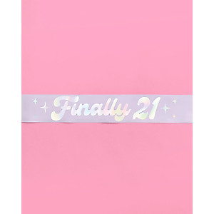 xo, Fetti Finally 21 Sash - Purple + Iridescent Foil | Fun Birthday Party Decorations, 21st Birthday Decor, HBD, Groovy Disco Bday, Finally 21, Cute Birthday Sash