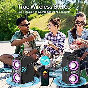 DINDIN Bluetooth Speakers, 40W(Peak) Wireless Portable Speaker with TWS, Subwoofer and Lights, 75dB Loud Stereo Sound, Rich Bass, Bluetooth 5.0 and Phone Holder, For Home Party, Outdoor Camping,Travel
