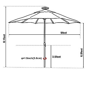 EliteShade USA 10-Year-Non-Fading Sunumbrella Solar 9ft Market Umbrella with 80 LED Lights Patio Umbrellas Outdoor Table Umbrella with Ventilation, Logo Red