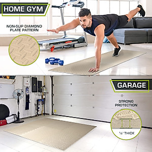 ProsourceFit Puzzle Exercise Mat ½ in, EVA Interlocking Foam Floor Tiles for Home Gym, Mat for Home Workout Equipment, Floor Padding for Kids, Cream, 24 in x 24 in x ½ in, 24 Sq Ft - 6 Tiles
