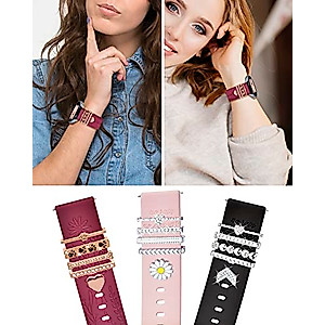 ORATYFAN Bands for Samsung Galaxy Watch 4/5/6 Band with Charms, 20mm Women Floral Engraved Silicone Strap with Decorative Rings for Watch 6/Watch 5 Pro/Watch 4 Classic 46mm 42mm/Watch 3 41mm/Active 2