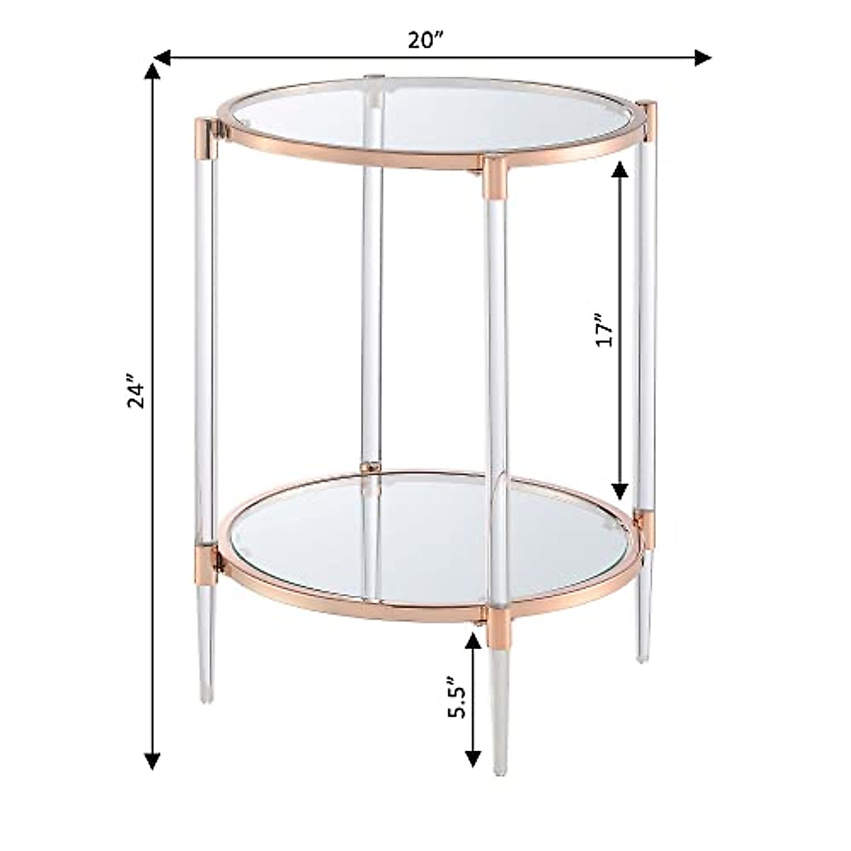 Convenience Concepts Royal Crest 2 Tier Acrylic Glass End Table, Rose Gold/Glass