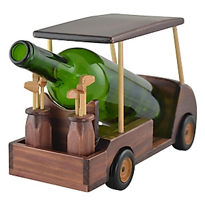 Threestar Handmade Wooden Golf Cart Wine Bottle Holder