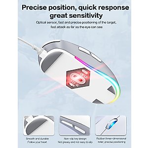 PHNIXGAM Cat Paw RGB Gaming Mouse, Silent Optical Computer Mice USB Wired with 6 Adjustable DPI Up to 7200, RGB Lighting, 6 Programmable Buttons for Windows/Vista/Linux (White)