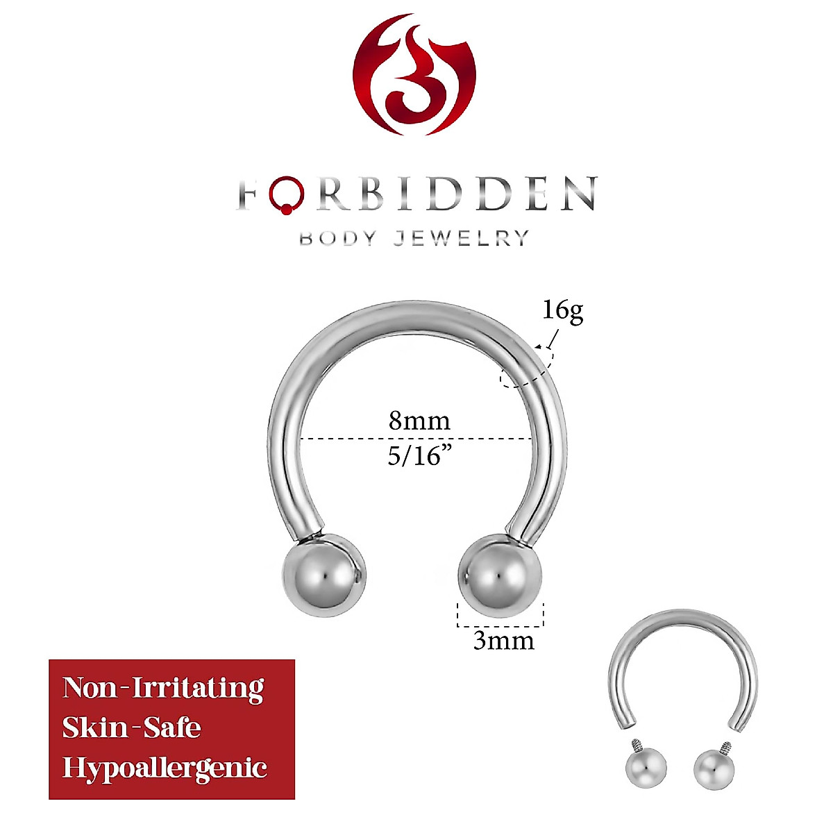 16g 8mm Surgical Steel Internally Threaded Horseshoe Body Piercing Ring