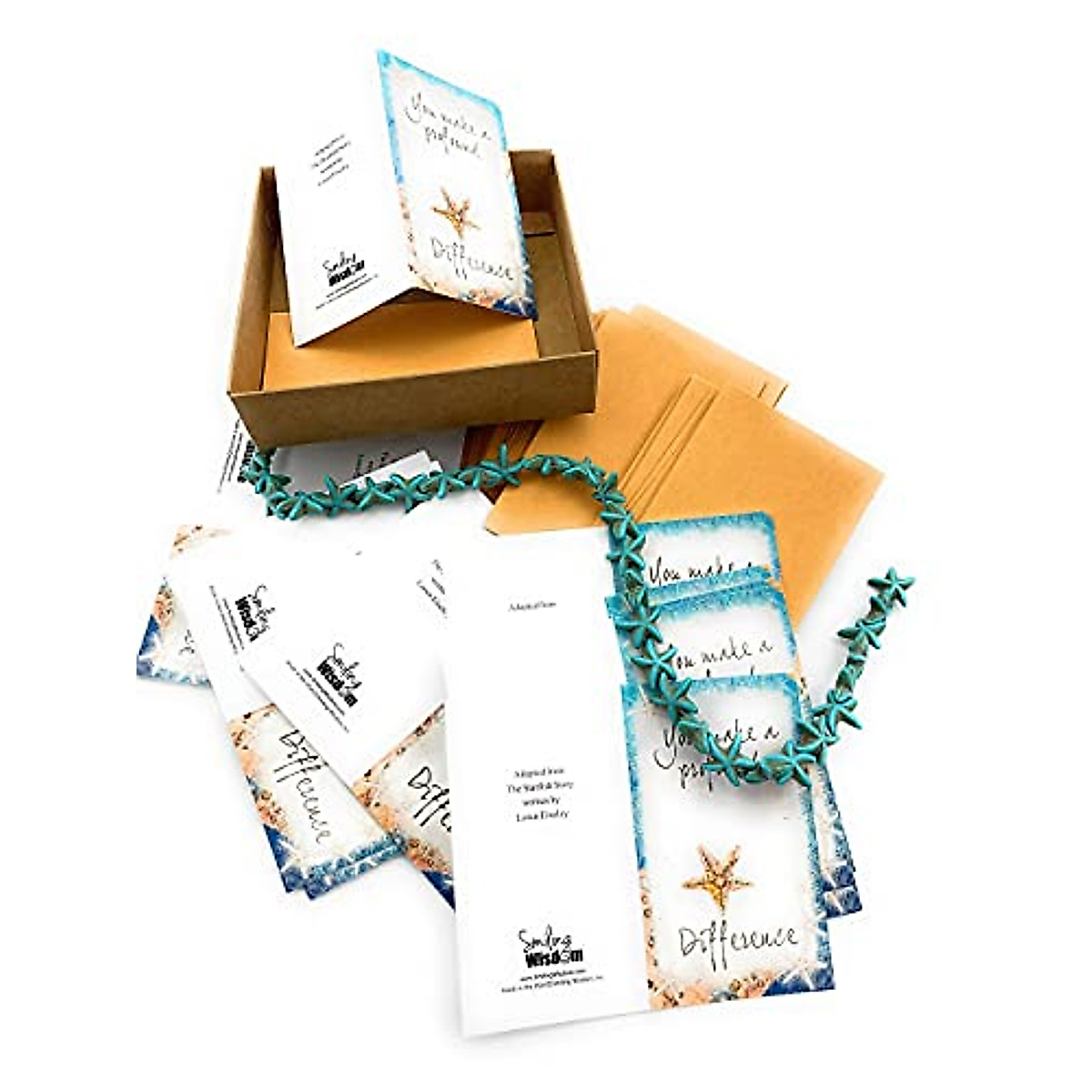 Smiling Wisdom - Bulk 30 Sets - Starfish Story You Make a Difference - Employee Appreciation Mini Greeting Card and Keepsake Gift Sets - 90 Pieces (Starfish - Kraft Envelopes)