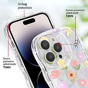 Newseego for iPhone 14 Pro Max Case, Cute Colorful Flower Curly Wave Clear Case with Lovely Flower Bracelet Chain for Women Girls Soft TPU Shockproof Protective Case Cover for iPhone 14 Pro Max
