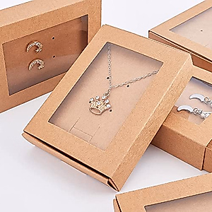 FINGERINSPIRE 16sets 4.5x3.4x1 Inch Jewelry Display Kraft Paper Drawer Box with Clear Window, Jewelry Necklace Boxes Ring Earring Jewelry Gift Boxes in Bulk for Earing Pendants Rings Storage Display