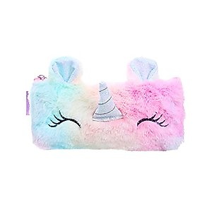 YBHOMINE Unicorn Gifts for Girls Pencil Case, Cute Plush Unicorn Pen Pouch, Girls Cosmetic Pouch Bag Stationery Organizer (Pink)