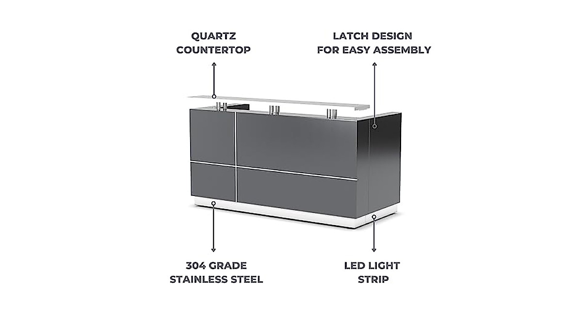 Modern Space Grey Reception Desk with Quartz Countertop | GW FURNITURE