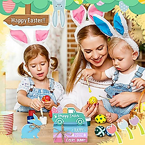 5 Pieces Easter Tiered Tray Decor Easter Farmhouse Wood Decor 3 Faux Books Bundle with Twine Easter Truck Sign and Wood Rabbit Sign Bunny Egg Spring Wooden Sign Tiered Tray for Easter Decor (Bunny)